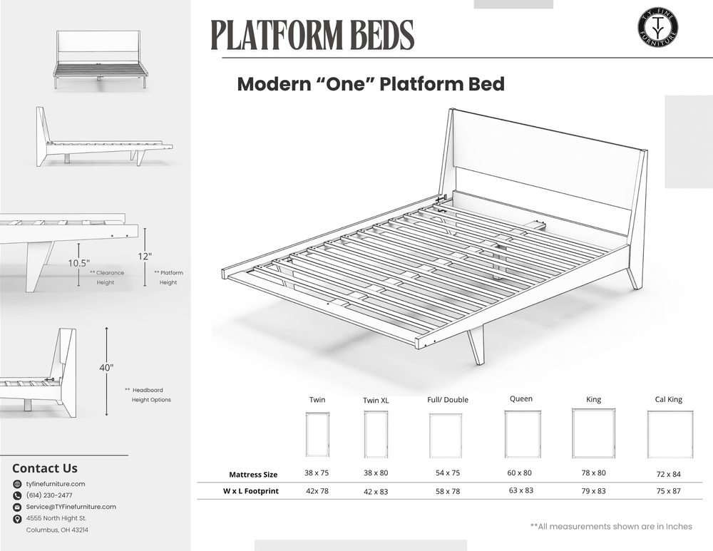 Modern "ONE" Platform Bed in Hard Maple | Solid Wood